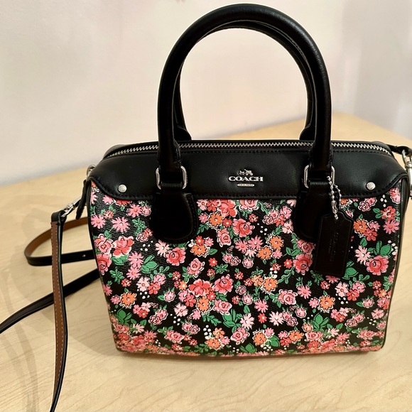 Coach | Bags | Coach Floral Mini Bennett Satchel Bag Black Multicolor ...